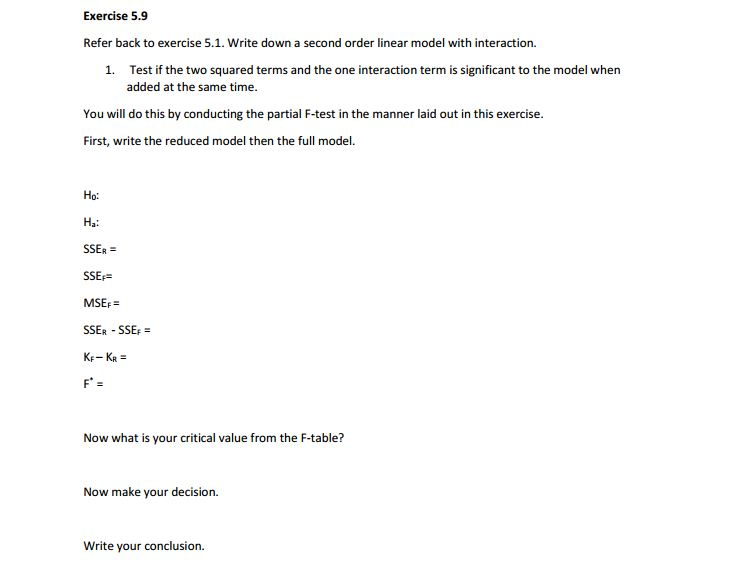 Solved Exercise 5.9 Refer back to exercise 5.1. Write down a | Chegg.com