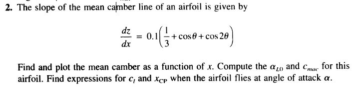 Solved 2. The slope of the mean camber line of an airfoil is | Chegg.com