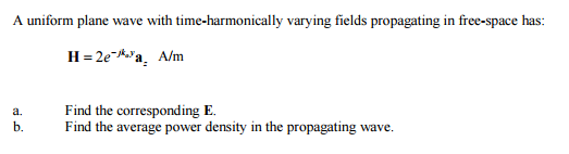 Solved A uniform plane wave with time-harmonically varying | Chegg.com