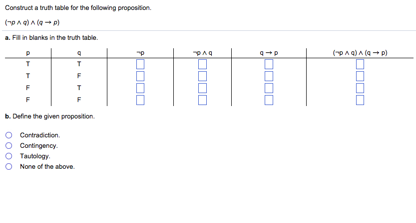 Solved Construct a truth table for the following | Chegg.com