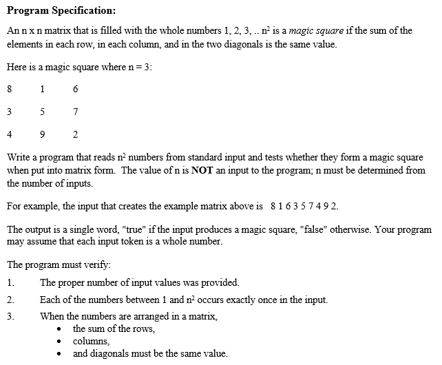 Solved Program Specification An n x n matrix that is filled | Chegg.com Solved Program Specification An n x n matrix that is filled | Chegg.com