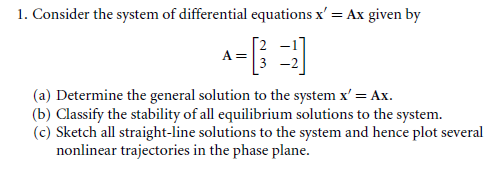 Solved Consider the system of differential equations x' = Ax | Chegg.com