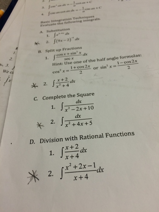 Solved Basic Integration Techniques Evaluate the following | Chegg.com