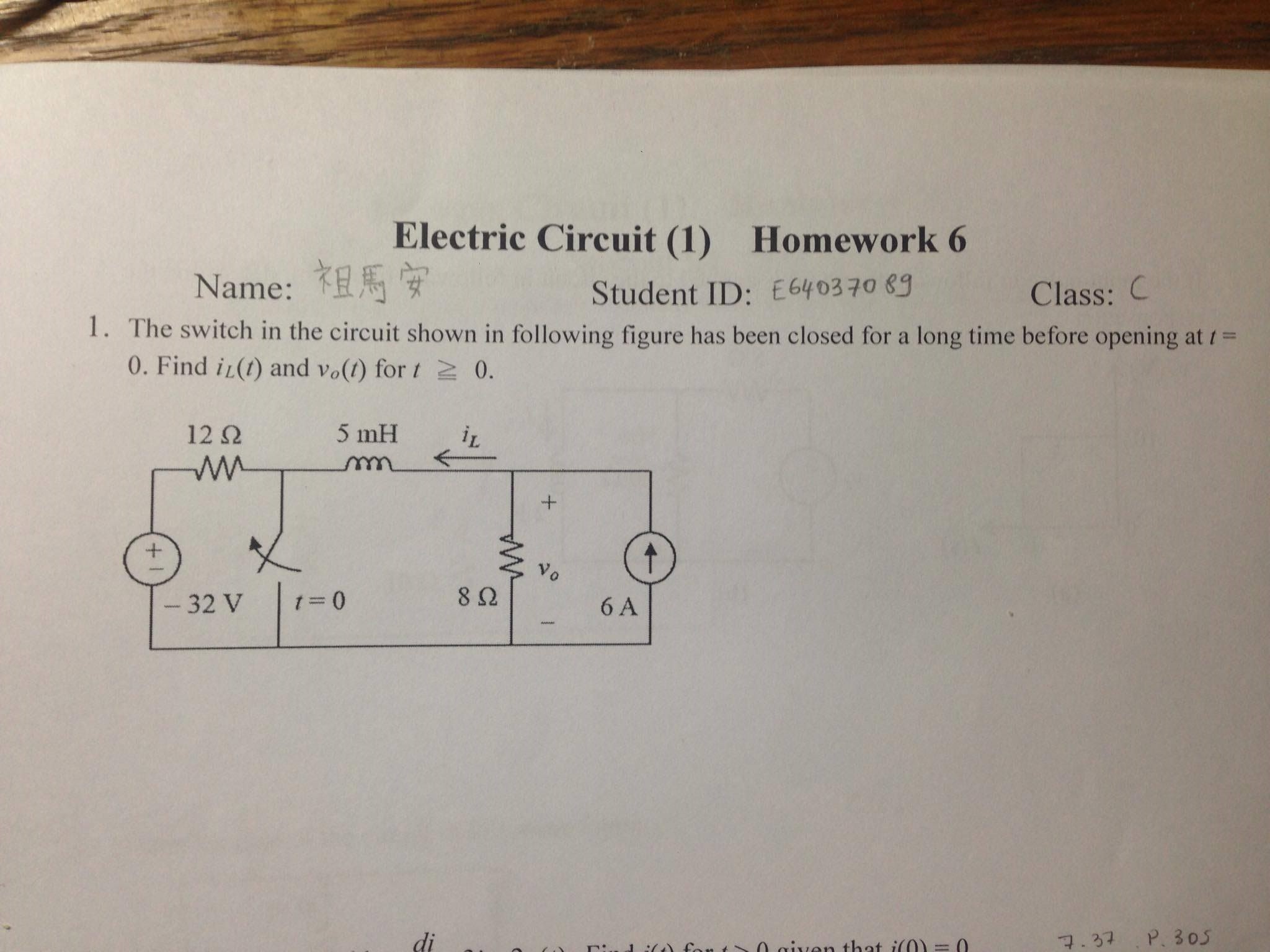 Solved Electric Circuit(1) Homework 6 Name student ID | Chegg.com