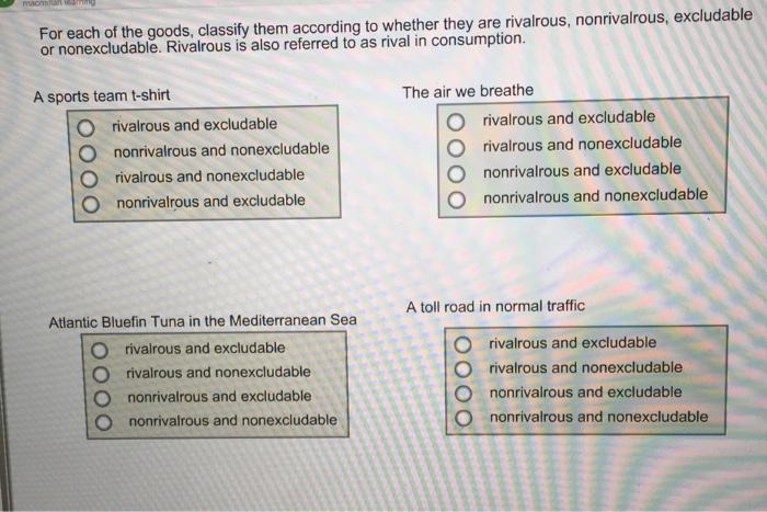 Solved For each of the goods, classify them according to | Chegg.com