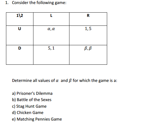 Solved Consider the following game: Determine all values of | Chegg.com