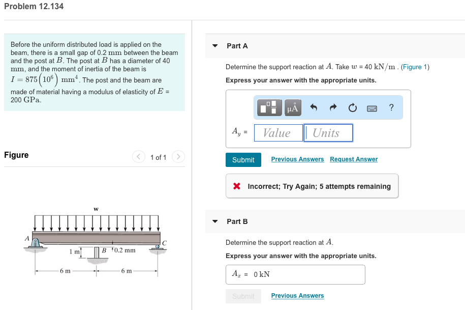 Solved Problem 12.134 Before the uniform distributed load is | Chegg.com