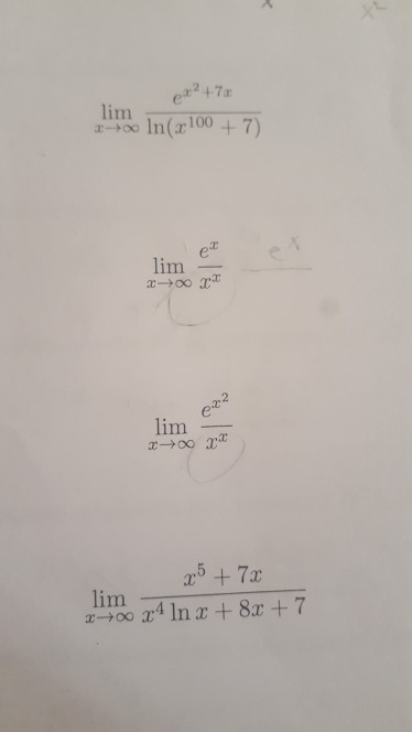 Solved 2 +7 lim 100 lim -00 lim- 5 +7x im x→oo 2,4 In x + 8x | Chegg.com