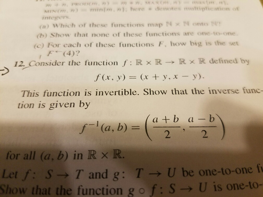 Solved Consider the function f: R time R rightarrow R times | Chegg.com