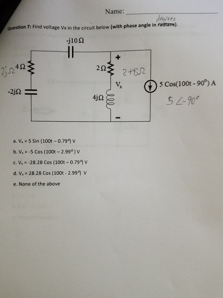 Solved Name: question 7: Find voltage Vx in the circuit | Chegg.com