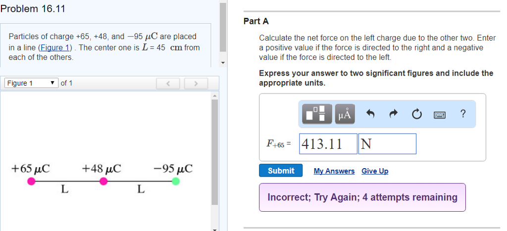 Solved Particles of charge + 65, + 48, and - 95 mu C are | Chegg.com