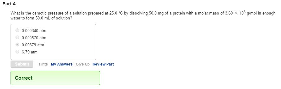 Solved Part AWhat is the osmotic pressure of a solution | Chegg.com