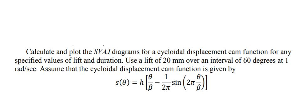 Solved Calculate and plot the SVAJ diagrams for a cycloidal | Chegg.com