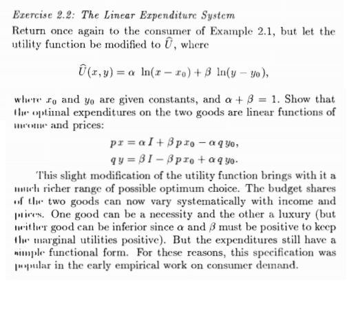 Solved The Linear Expenditure System Return once again to | Chegg.com