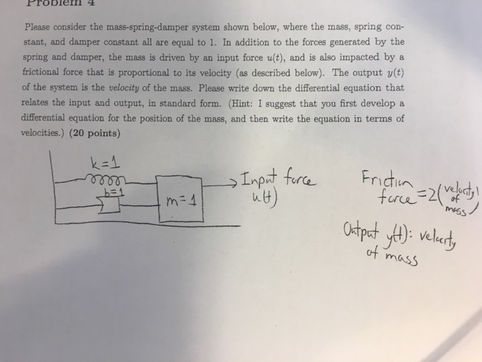 Solved Consider the mass-spring-damper system shown below, | Chegg.com