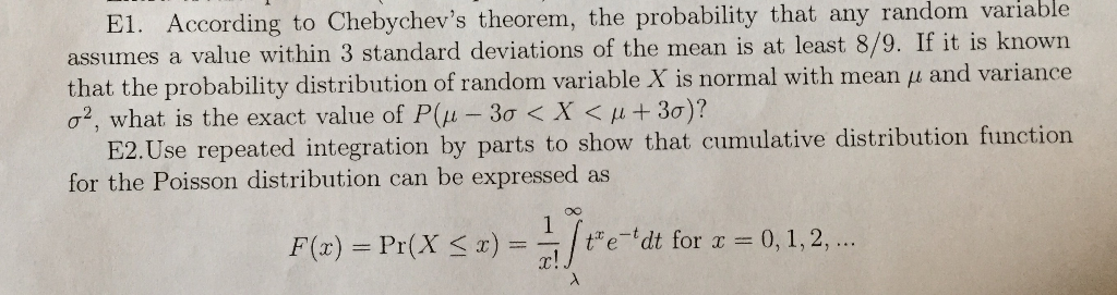 Solved According to Chebychev's theorem, the probability | Chegg.com