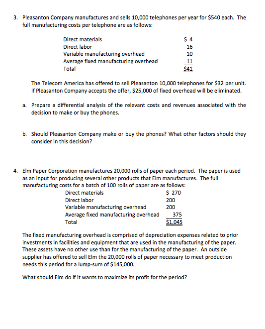 Solved Pleasanton Company manufactures and sells 10,000 | Chegg.com