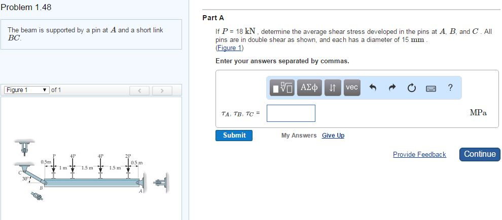 Solved The beam is supported by a pin at A and a short link | Chegg.com
