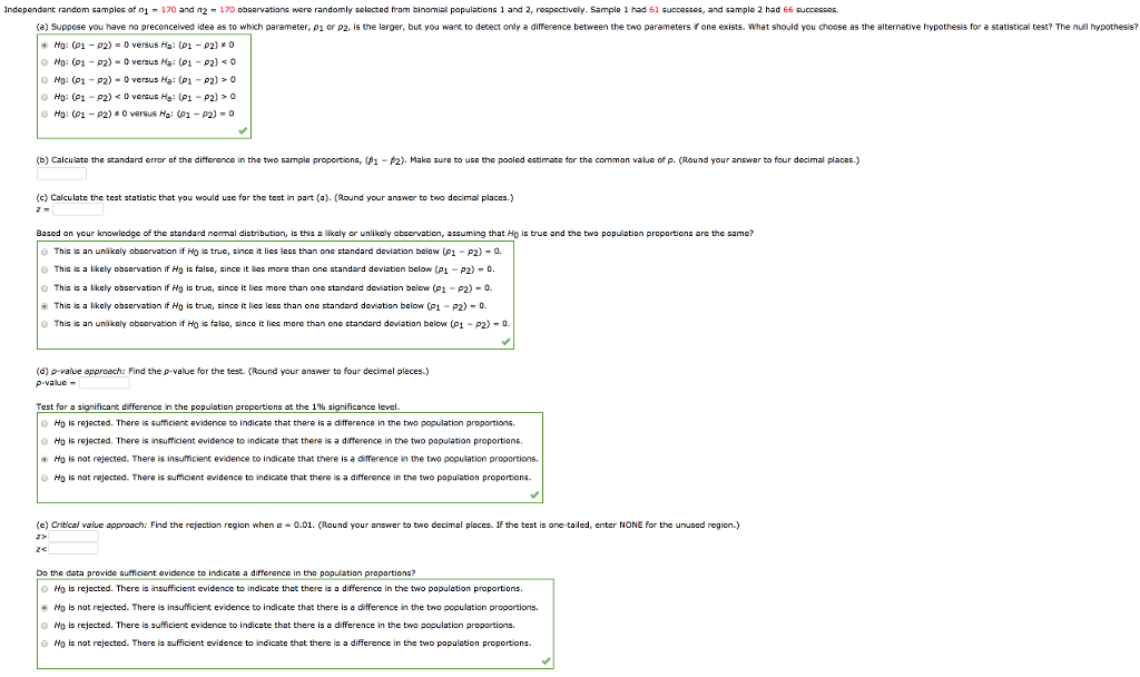 Solved Independant random sapes of n1 170 and n2- | Chegg.com