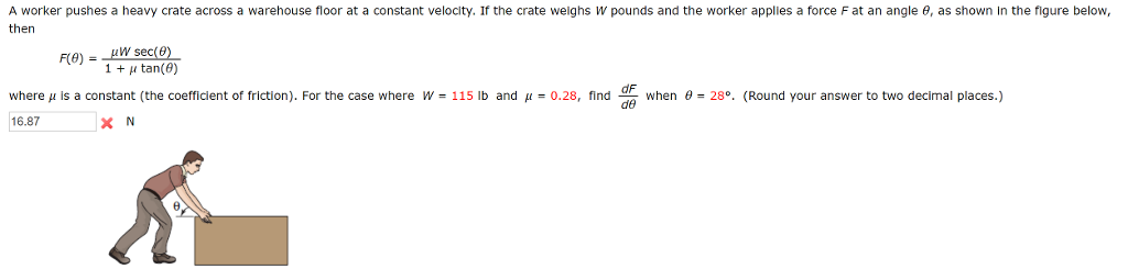 Solved A worker pushes a heavy crate across a warehouse | Chegg.com