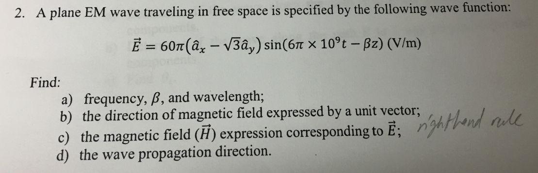 Solved A plane EM wave traveling in free space is specified | Chegg.com