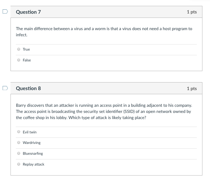 Solved Question 5 1 pts An attacker uses exploit software | Chegg.com