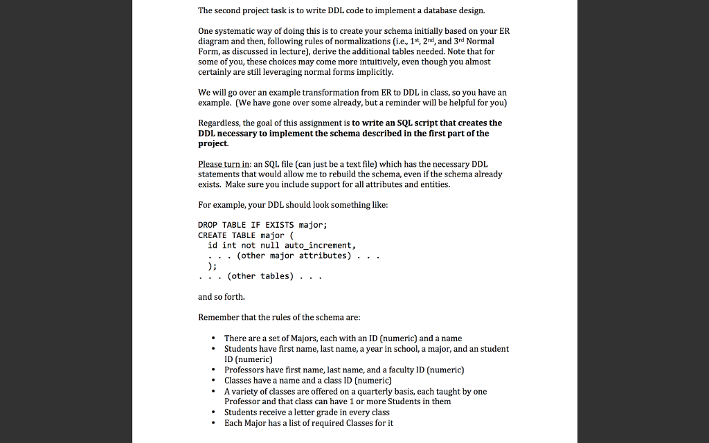 Solved The Second Project Task Is To Write Ddl Code To 