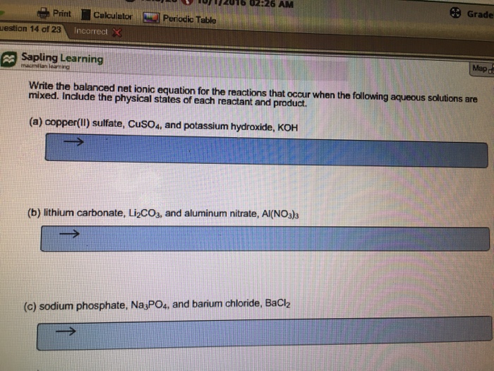 Solved Write the balanced net ionic equation for the | Chegg.com