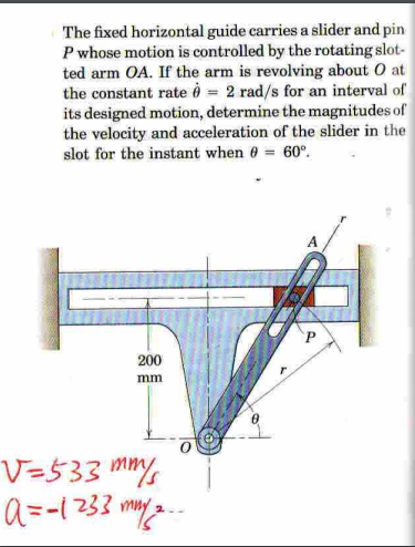 Solved The fixed horizontal guide carries a slider and pin P | Chegg.com