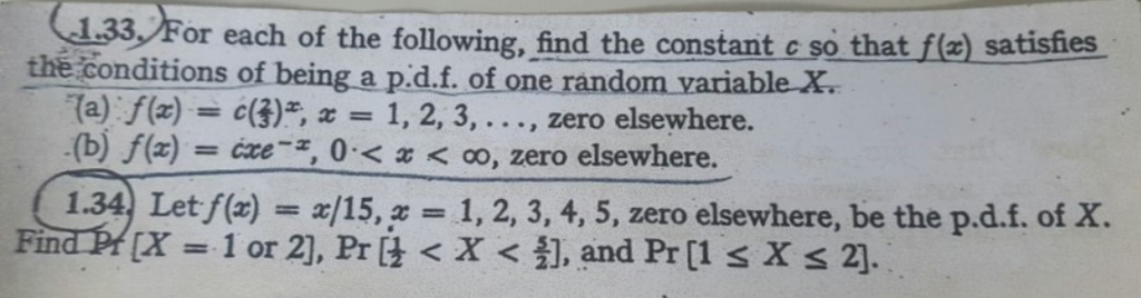 Solved (1.33 F or each of the following, find the constant c | Chegg.com