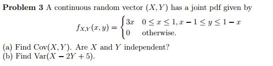 Solved A continuous random vector (X, Y) has a joint pdf | Chegg.com