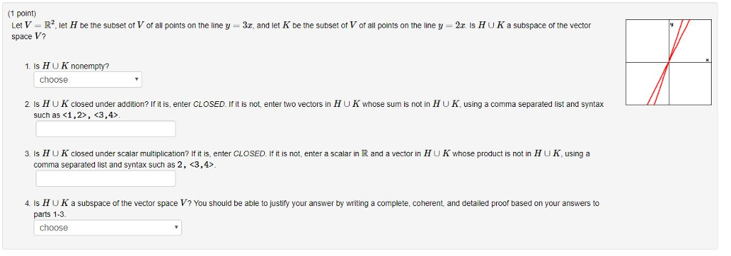 Solved (1 point Let V R2, let H be the subset of V of all | Chegg.com