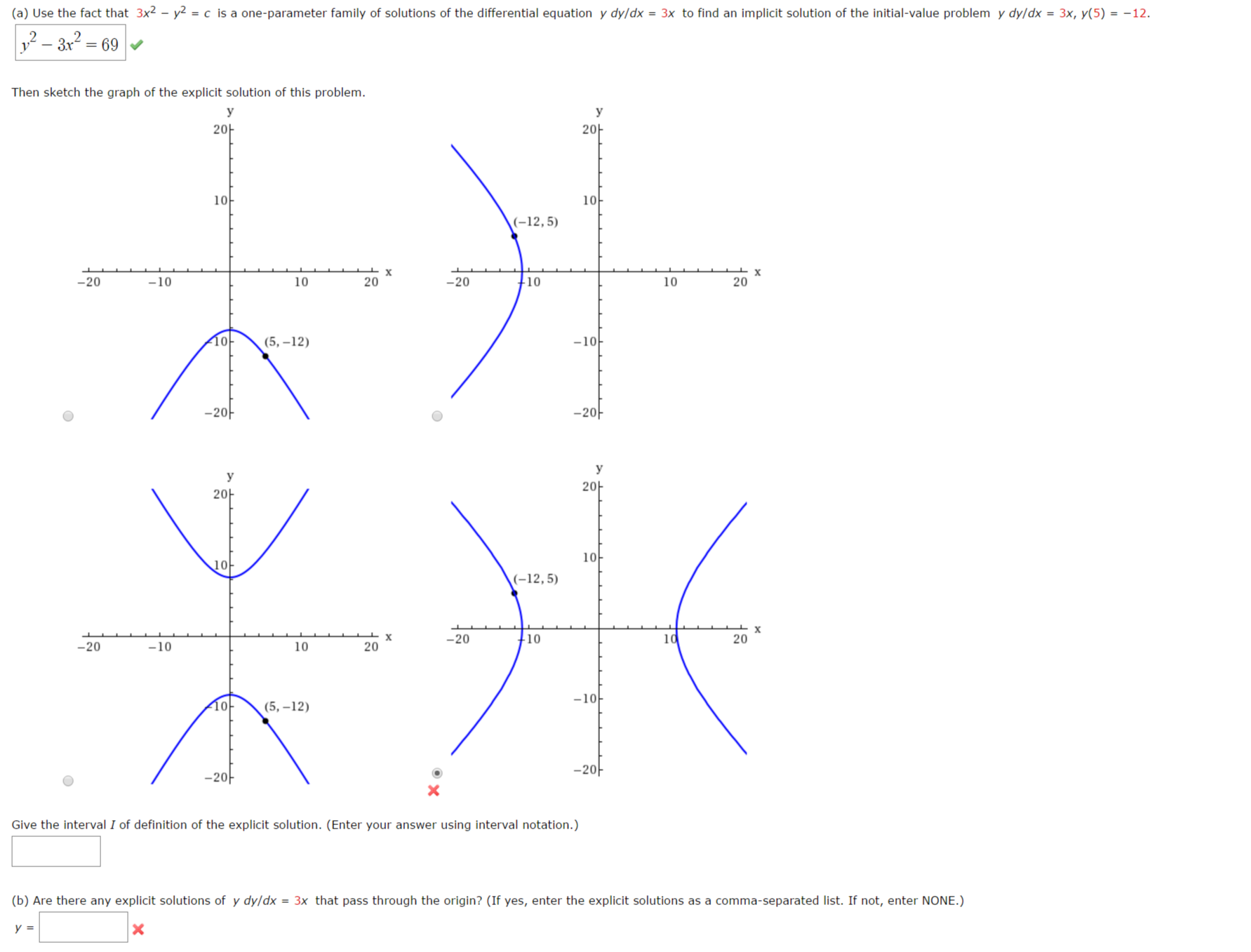 Solved Use the fact that 3x2 ? y2 = c is a one-parameter | Chegg.com