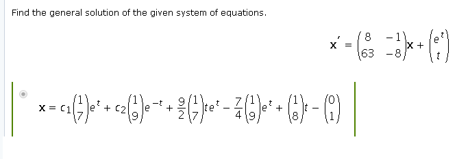 Solved Find the general solution of the given system of | Chegg.com