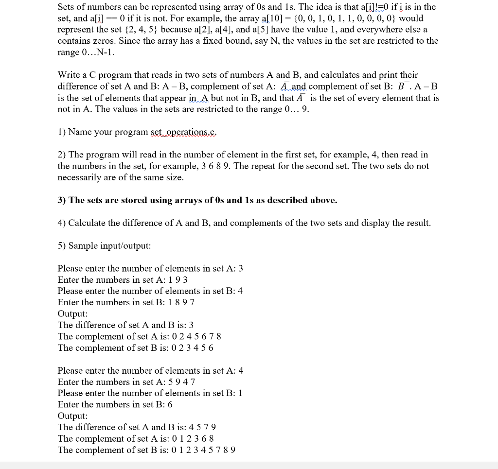 Solved Sets Of Numbers Can Be Represented Using Array Of 0s 3739