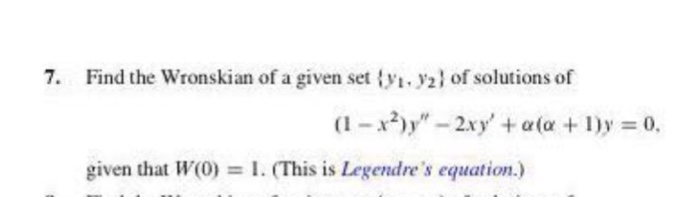 Solved Find the Wronskian of a given set {y_1, y_2} of | Chegg.com