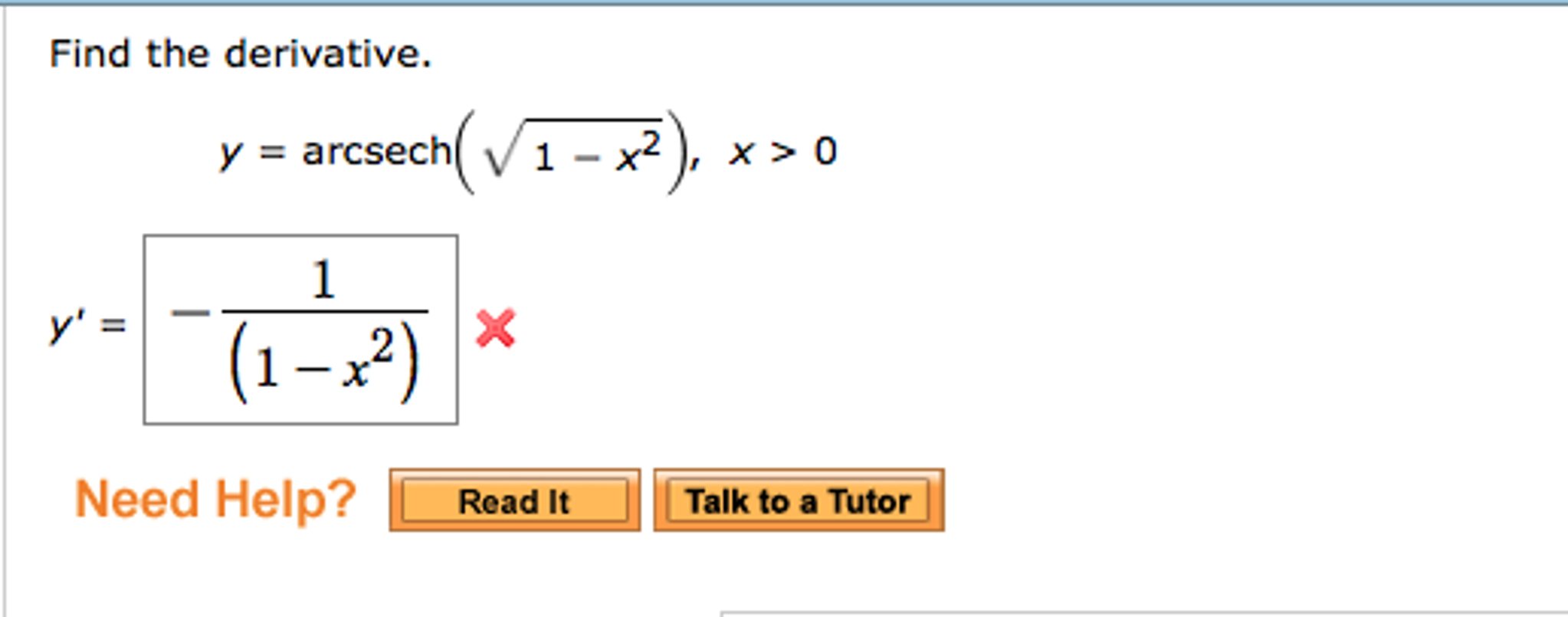 Solved Find the derivative y = arcsech (squareroot 1 - x^2), | Chegg.com