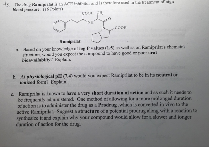 Solved The drug Ramiprilat is an ACE inhibitor and is | Chegg.com
