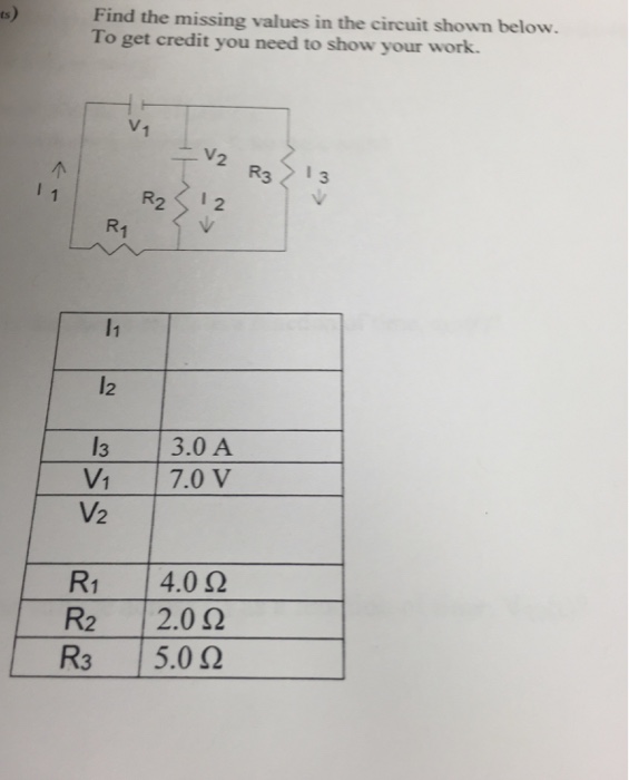 Solved Find the missing values in the circuit shown below. | Chegg.com