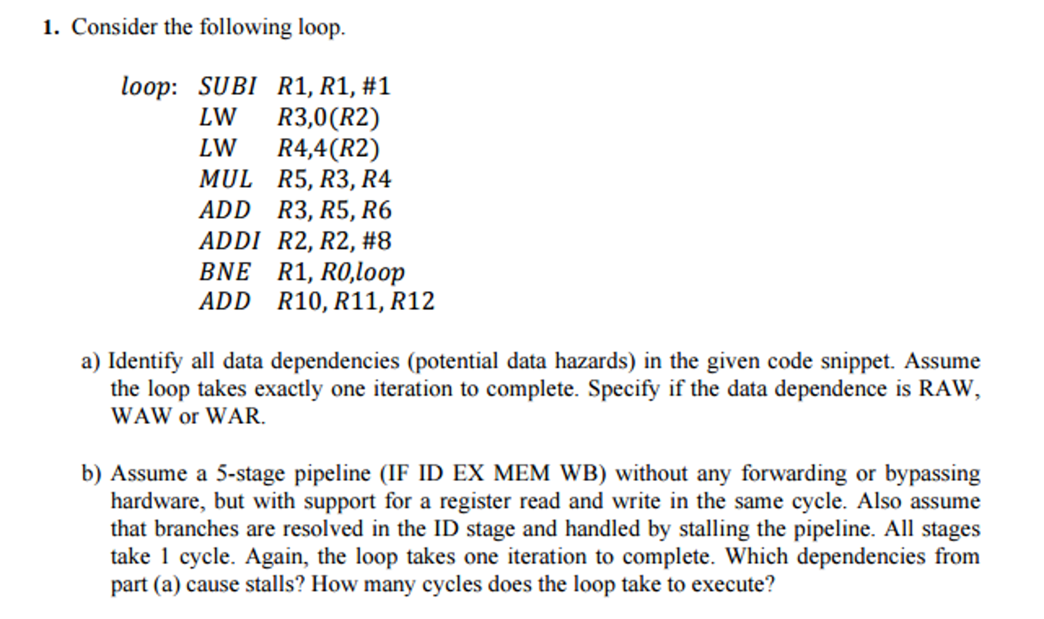 Consider the following loop. Identify all data | Chegg.com