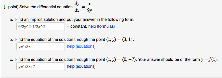 Solved Solve the differential equation dy/dx = x/9y. Find | Chegg.com