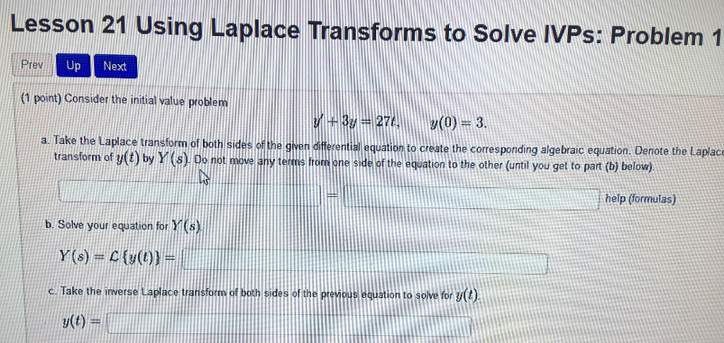 Solved Consider the initial value problem y' + 3y = 27t, y | Chegg.com