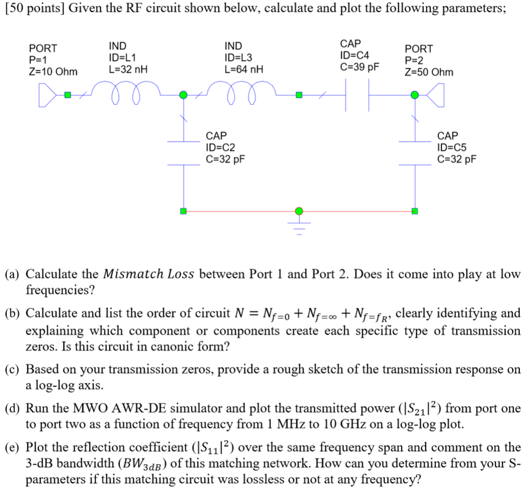 [50 points] Given the RF circuit shown below, | Chegg.com