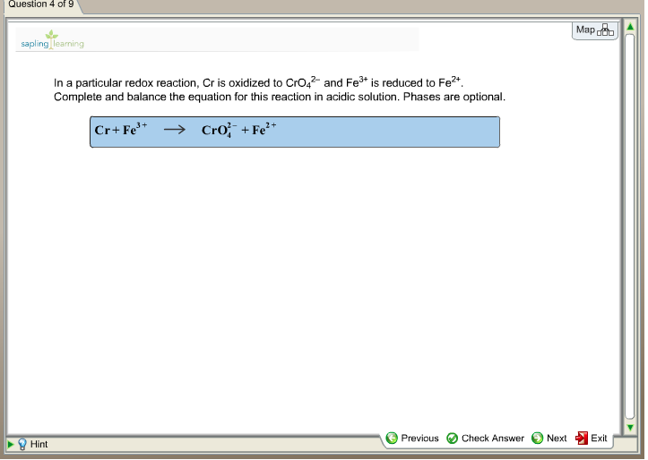 Solved Question 4 of 9 Map A pling n a particular redox | Chegg.com