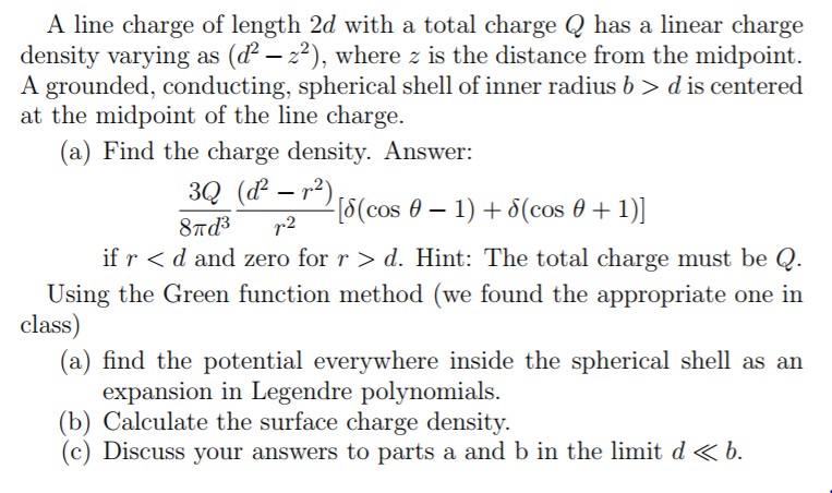 Solved A line charge of length 2d with a total charge Q has | Chegg.com