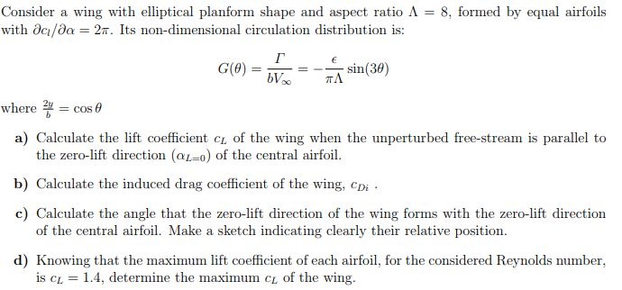 Consider a wing with elliptical planform shape and | Chegg.com