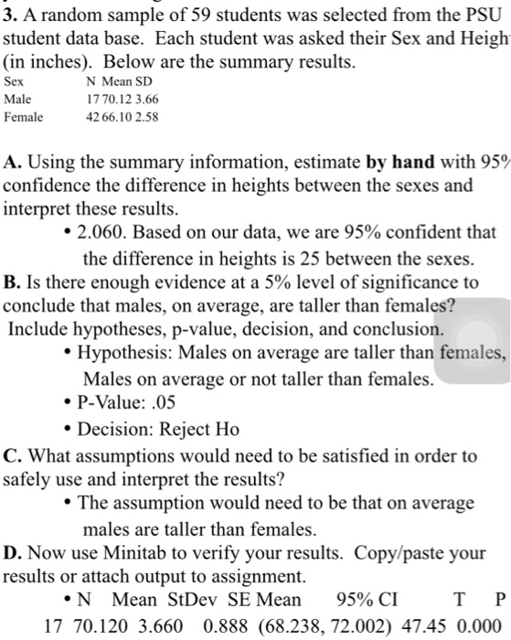 Solved 3. A random sample of 59 students was selected from | Chegg.com