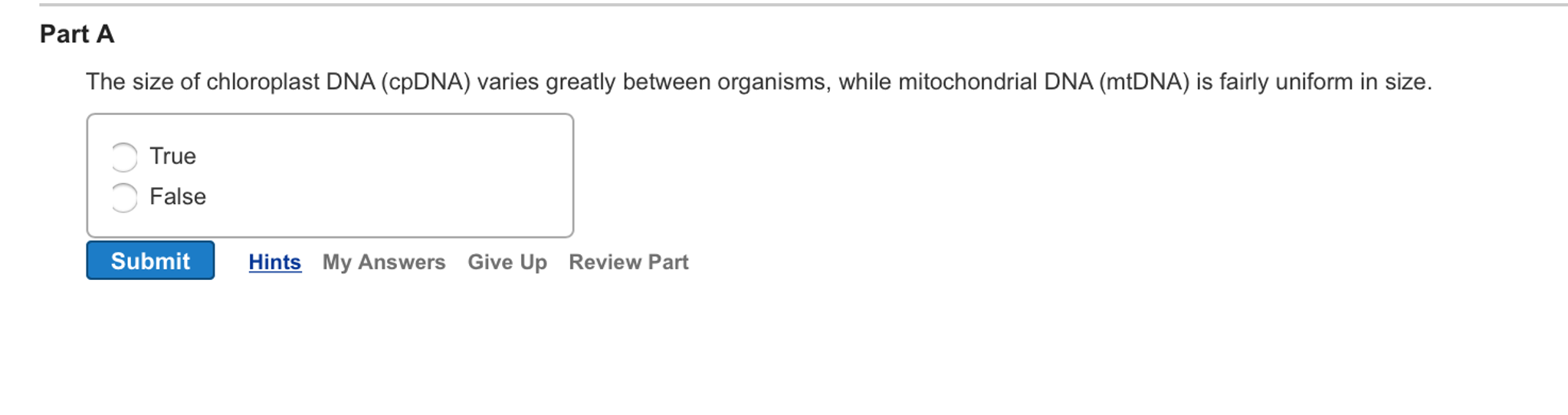 Solved The size of chloroplast DNA (cpDNA) varies greatly | Chegg.com