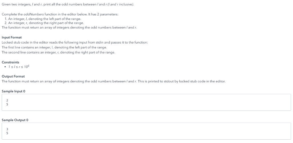 Solved Given two integers, and r, print all the odd numbers | Chegg.com