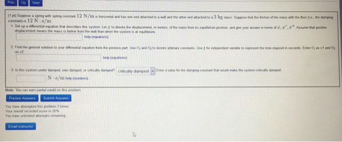 Solved Suppose A Spring With Spring Constant 12 N M Is